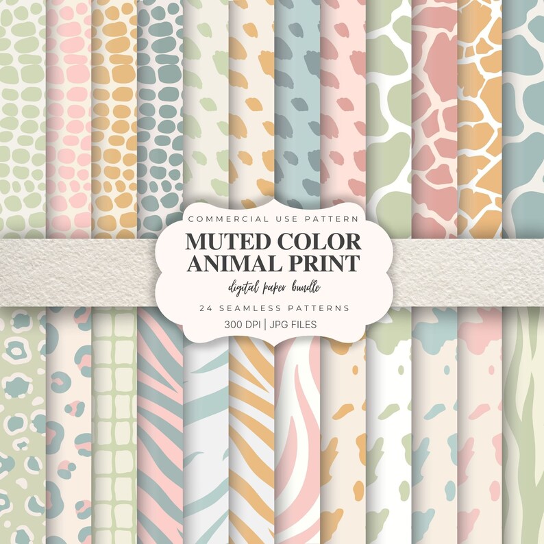 Pastel Animal Print Digital Paper Pack, Cheetah, Leopard Print, Neutral ...