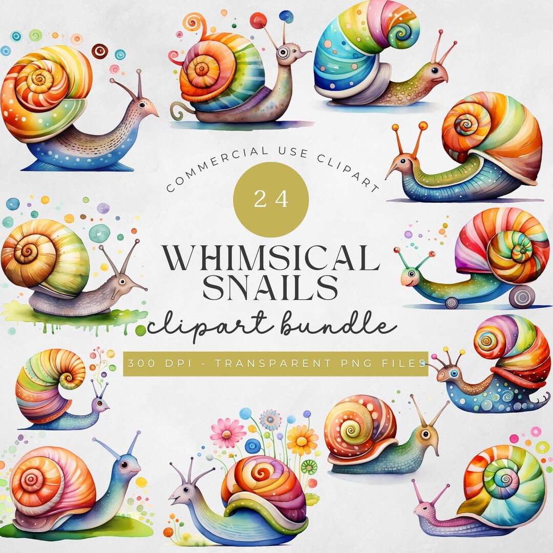 Cute and Funny Snail Clipart Bundle 12 PNG & JPEG Files | Transparent ...