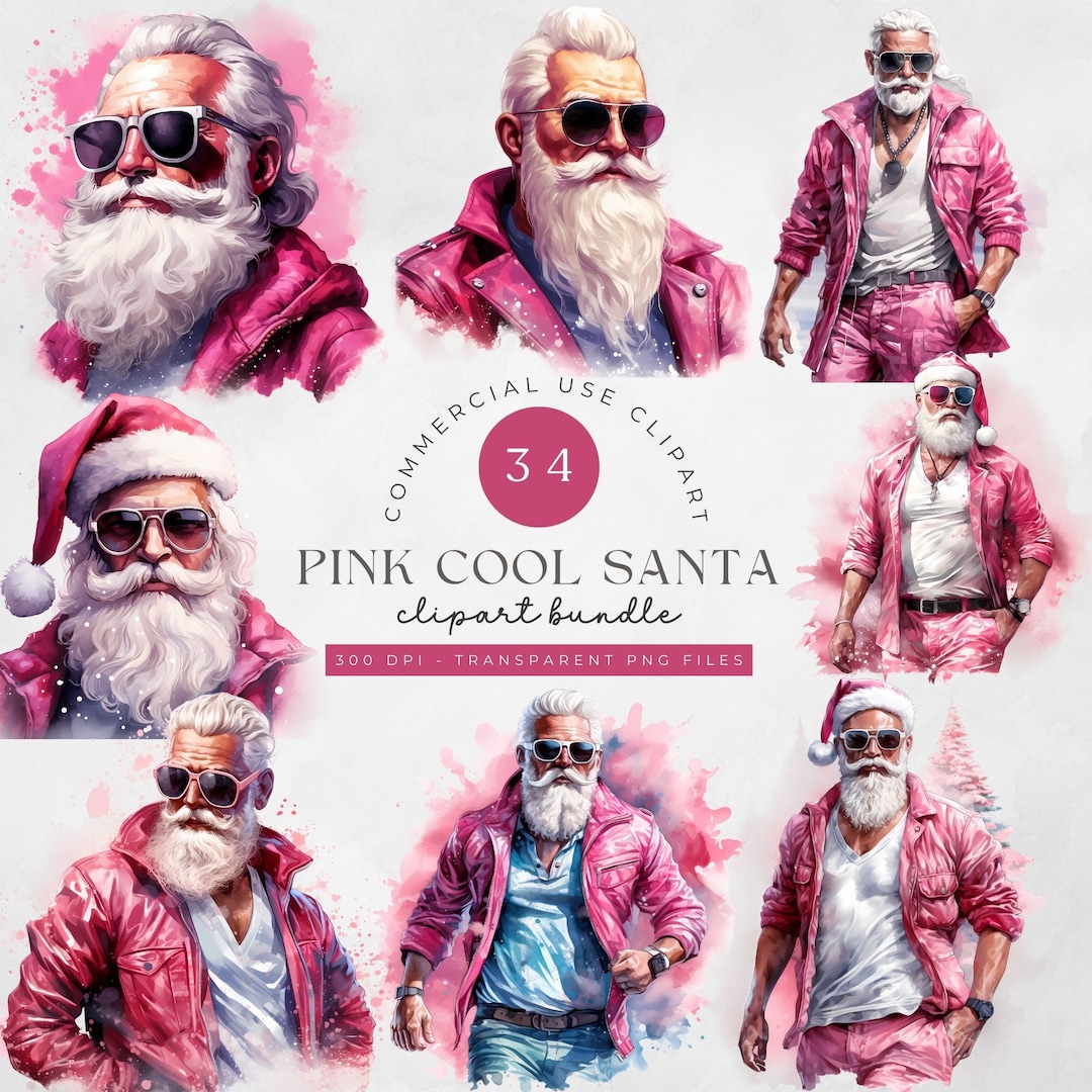 Cool Santa Clipart, Watercolor Style, Hipster Vibe, PNG Transparent ...