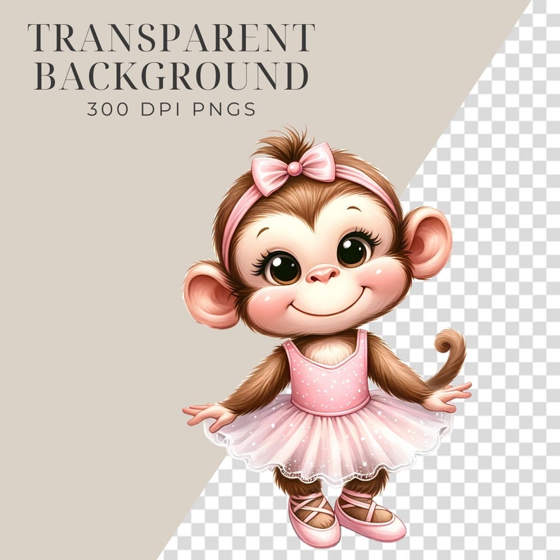 Ballerina Monkey Clipart, Nursery Illustration, Watercolor Animal, Cute ...