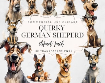 Quirky German Shepherd Clipart Whimsical Dogs Clip Art Kawaii Dog Cute ...