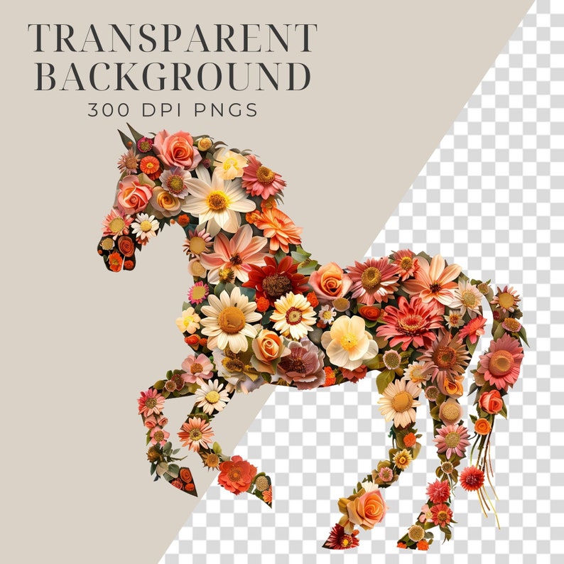 32 Watercolor Floral Horse Clip Art Bundle, Floral Boho Horse PNG ...