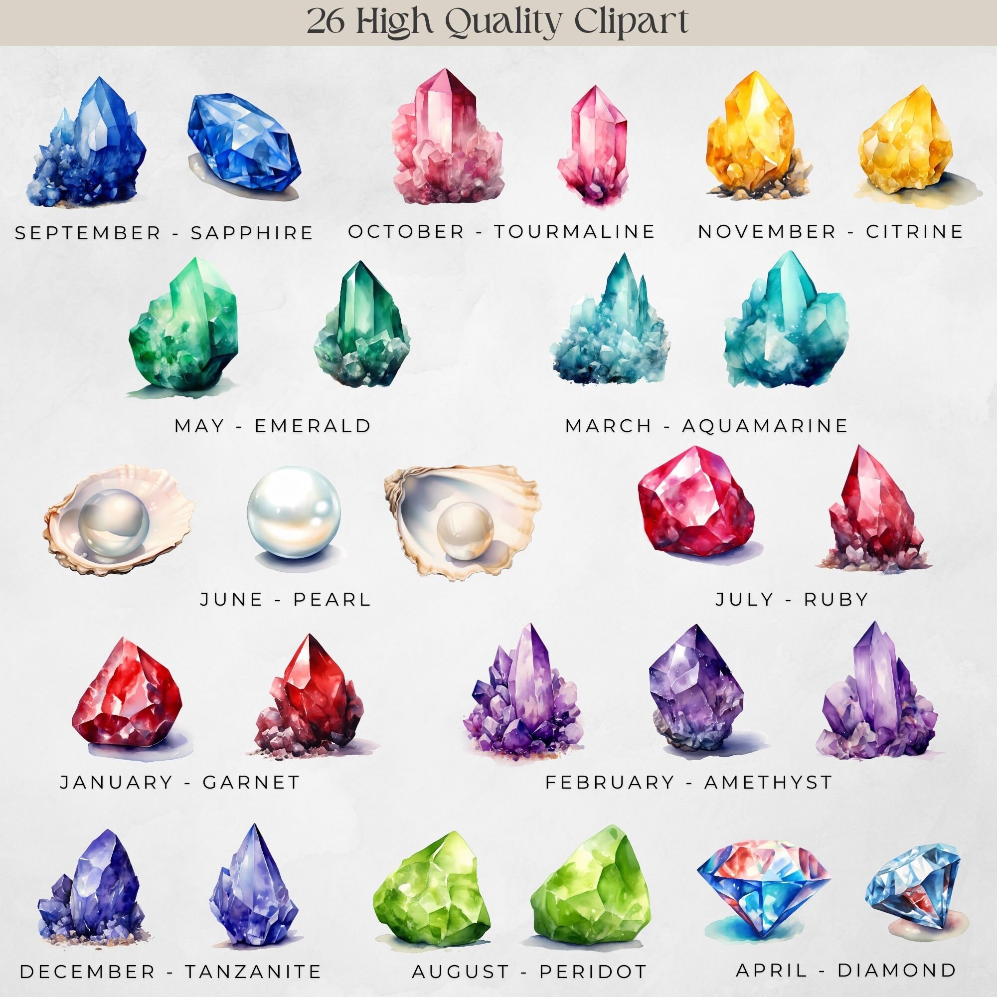 Birthstone Clipart Bundle, 26 PNG Digital Planner, Junk Journal ...