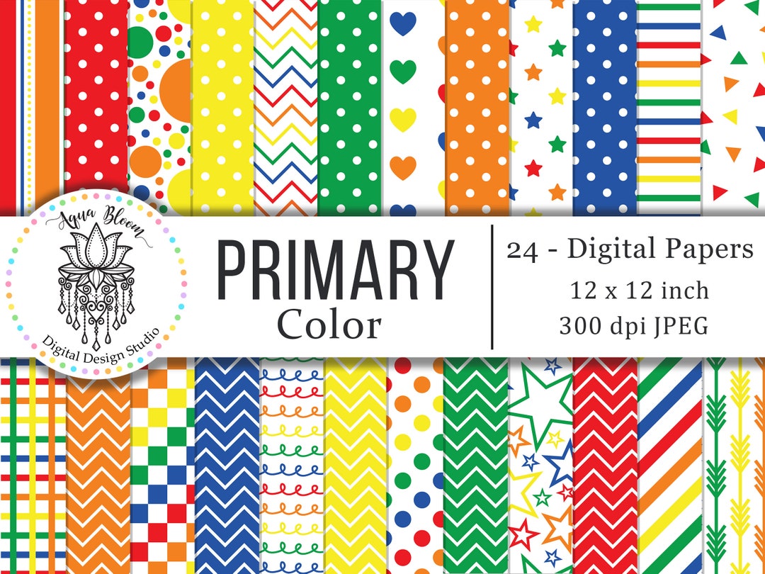 Primary Color Digital Scrapbook Paper, Seamless Pattern, Background ...
