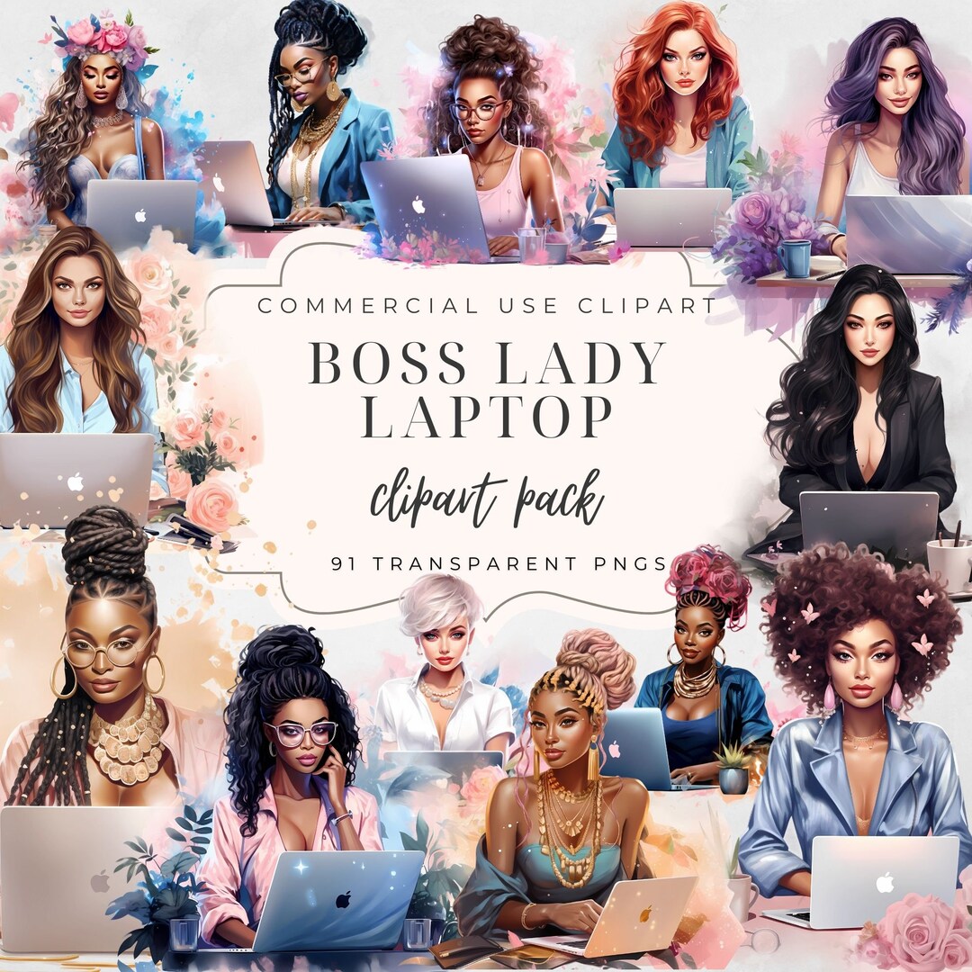 91 PNG Watercolor Boss Lady Office Clipart Bundle | Girl Boss | Working ...