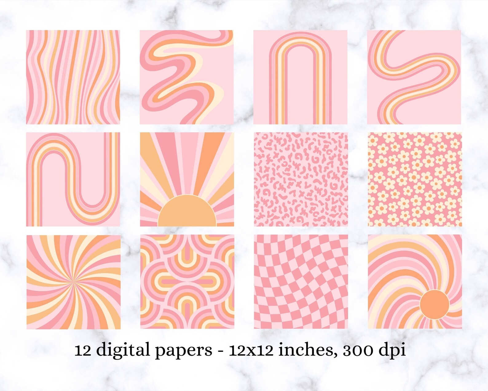 Retro Groovy Digital Paper Aesthetic Pattern Background - Etsy