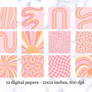 Retro Groovy Digital Paper, Aesthetic Pattern Background, Groovy ...