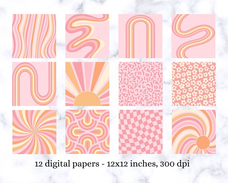 Retro Groovy Digital Paper Aesthetic Pattern Background - Etsy