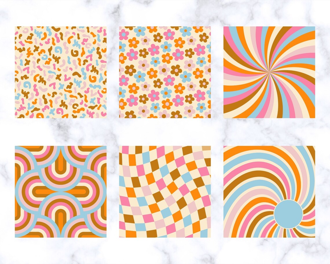 Retro Groovy Digital Paper, Aesthetic Pattern Background, Groovy ...