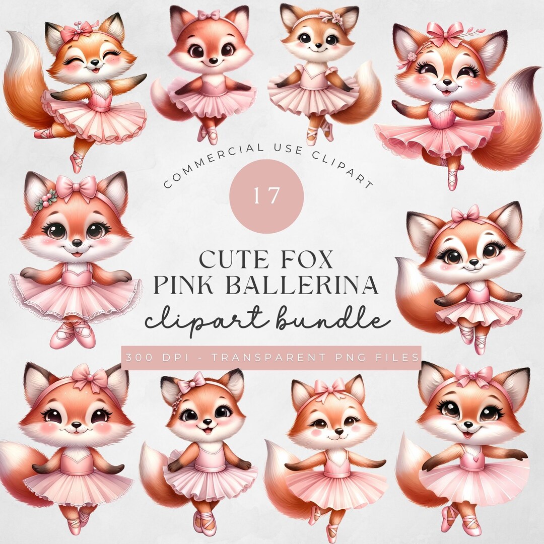 Fox Ballerina Animals Clipart Bundle, Cute Dancing Animal Graphic ...