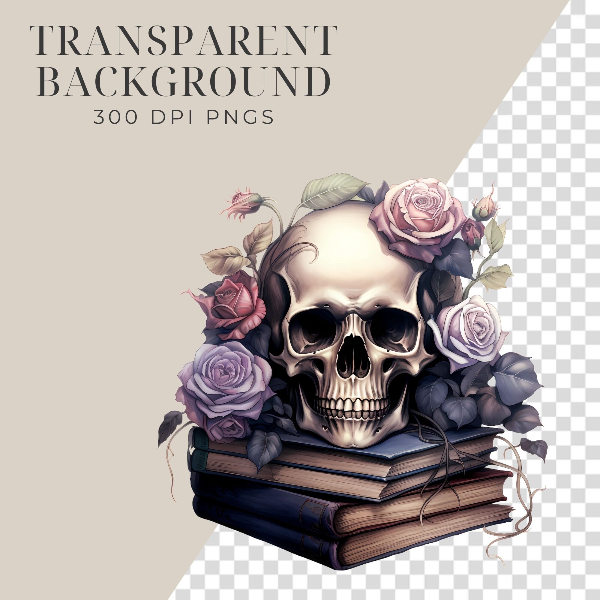 Creepy Stack of Books Clipart Bundle, Skeleton Book Watercolor, Book ...
