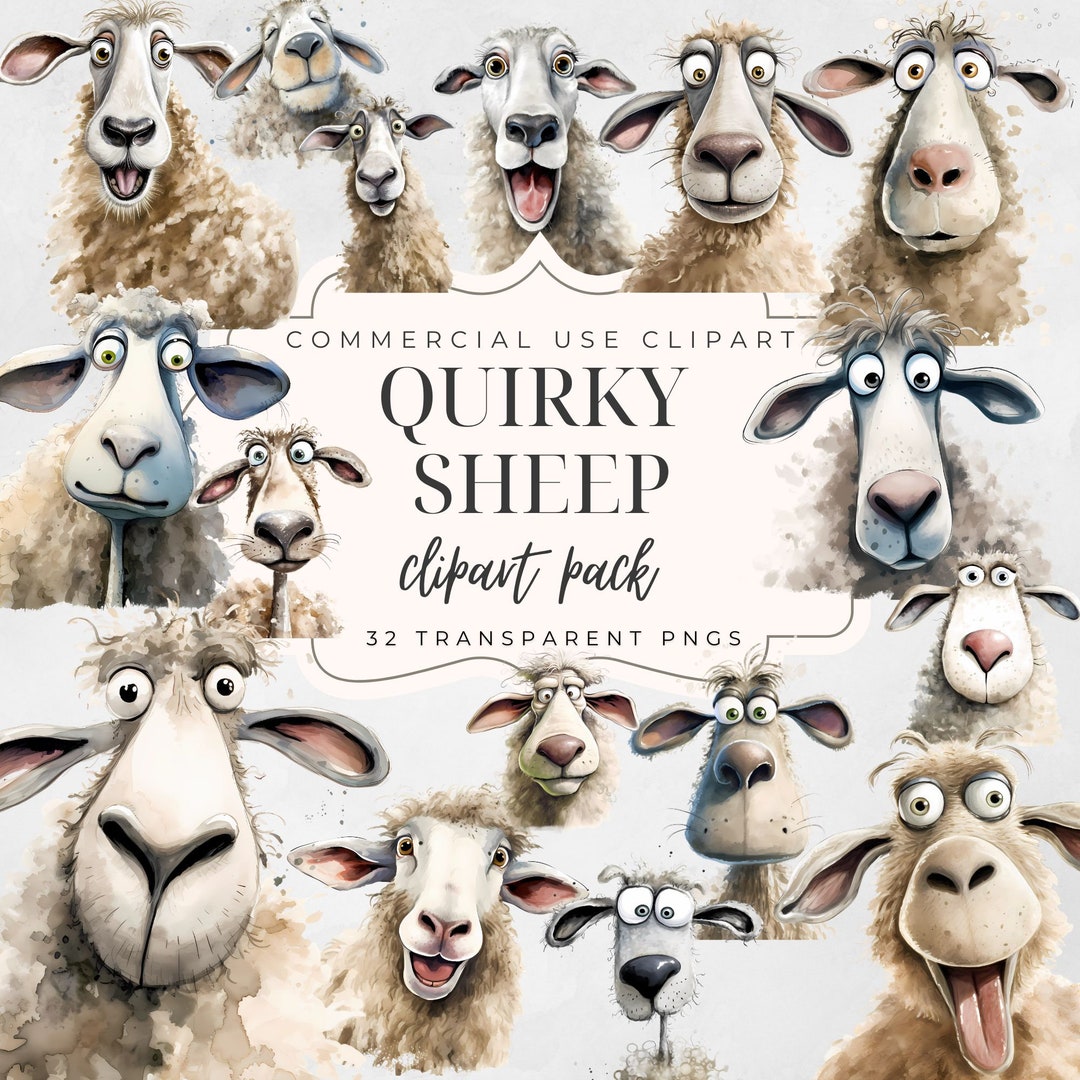 32 Funny Sheep Faces Clipart Bundle | High Quality PNG Clipart ...