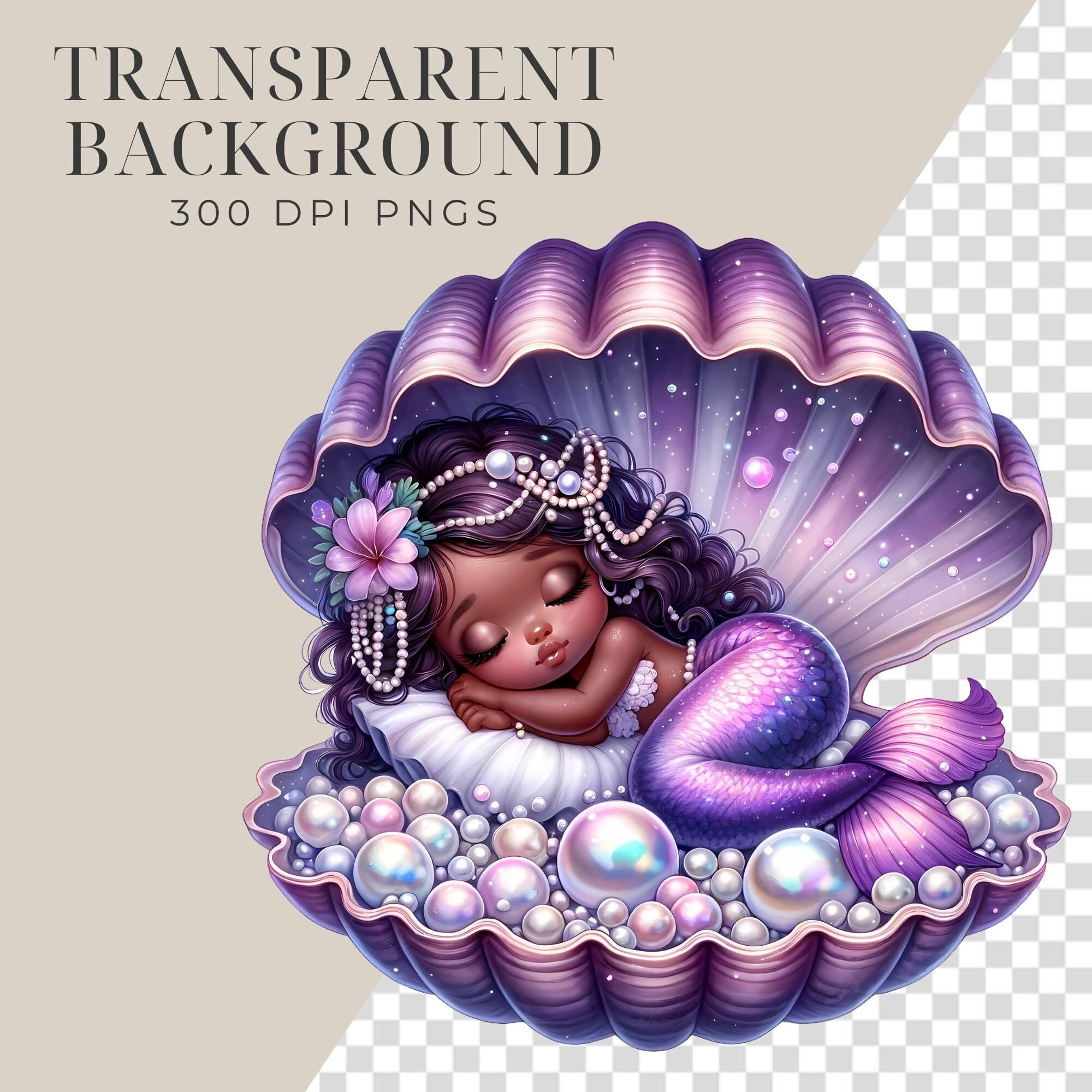 Mermaid Clipart Bundle, Watercolor Purple Cute Afro Mermaid Png, Cute ...