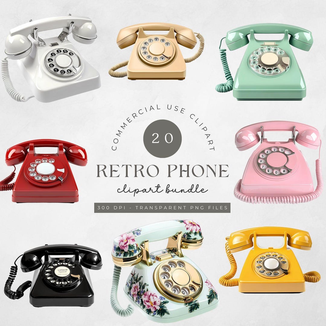 Retro Rotary Telephone Clipart Bundle Png 3d Vintage Phone, Printable ...