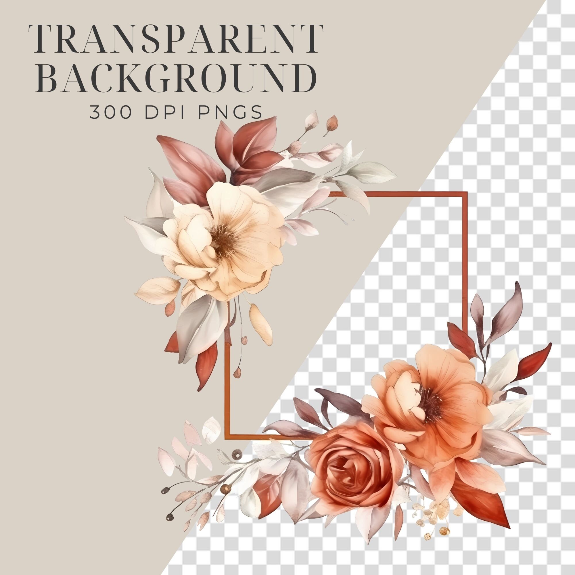 Watercolour Terracotta Flowers Clipart Pack, Autumn Clipart, Commercial ...