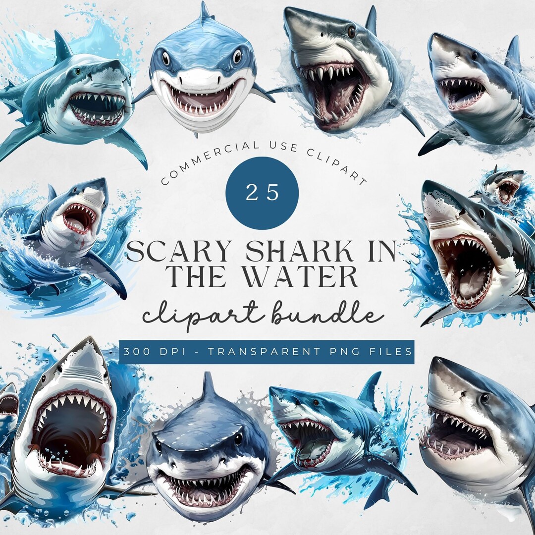 25 Ocean Sharks Watercolor Clipart, Underwater Sea Life Instant ...