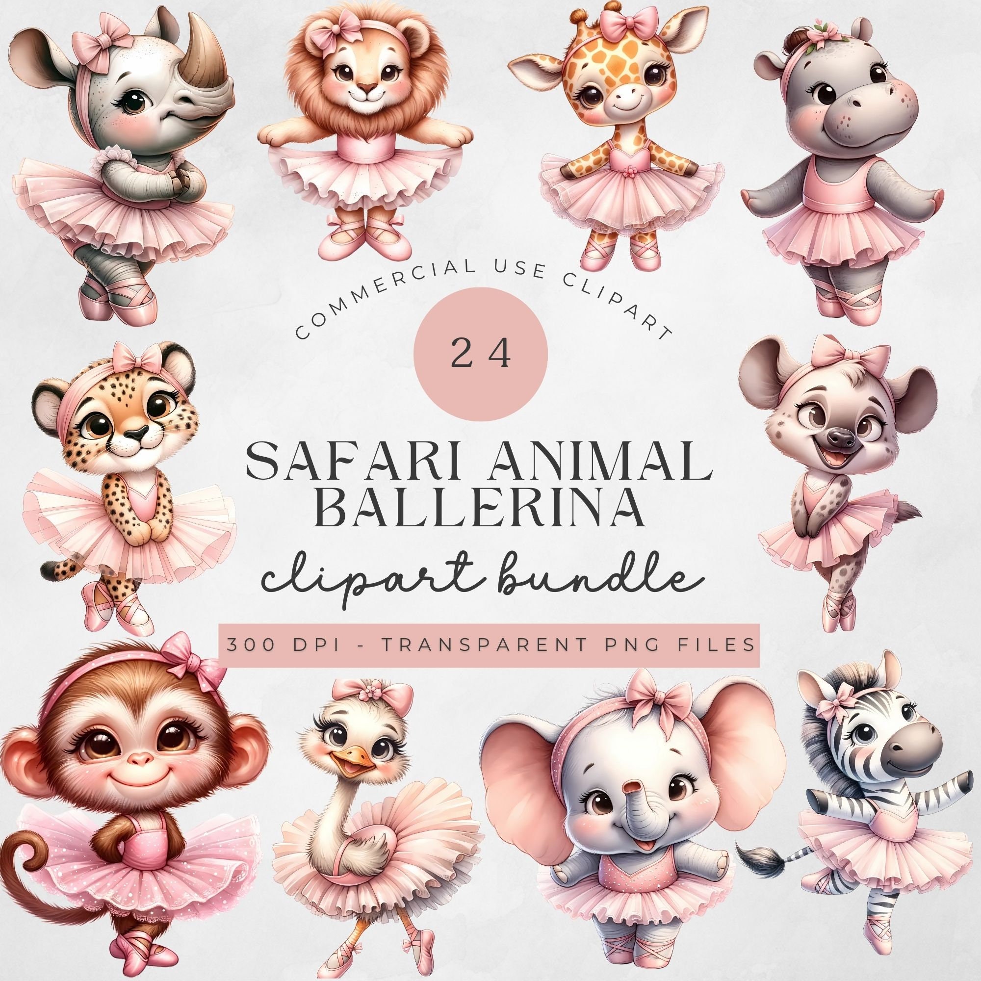 Ballerina Cuties Clipart Bundle, Ballerina Animals, Watercolor Clipart ...
