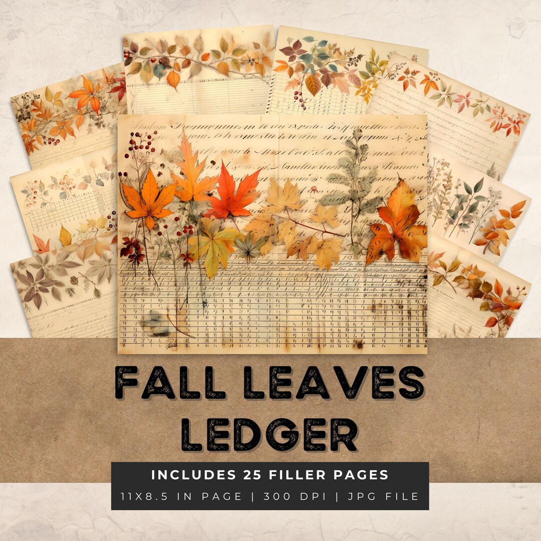 Autumn Fall Leaves Junk Journal Kit Vintage Dry Leaf Ledger Journal ...
