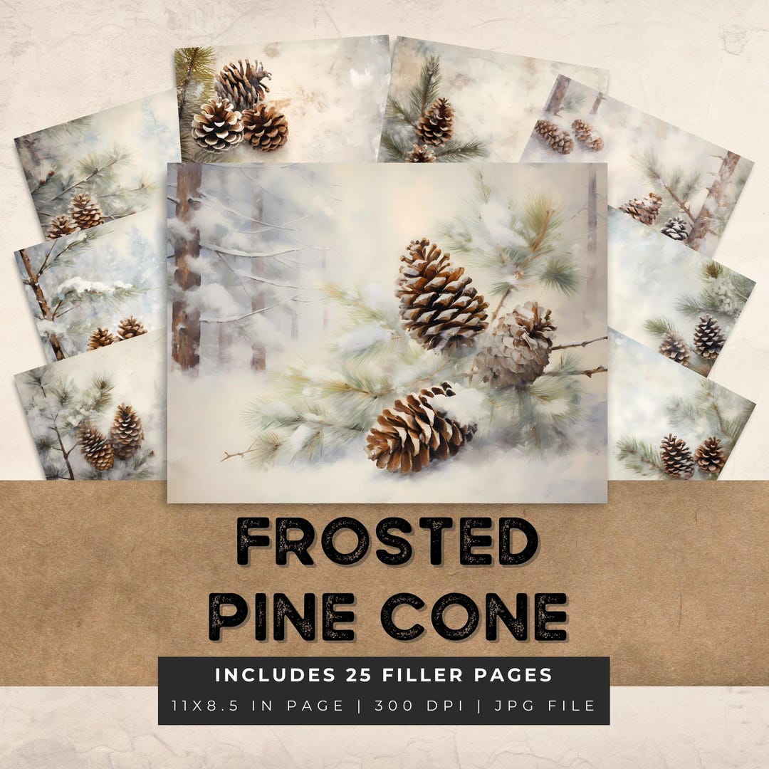 Pinecone Woodland Junk Journal Pages, Frosted Snowy Pinecones, Nature ...