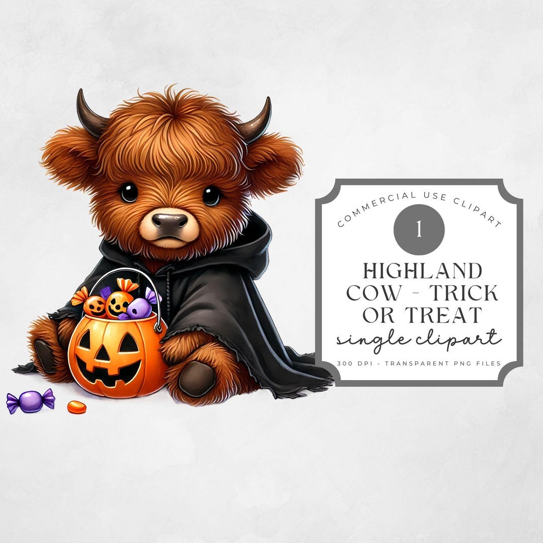 Halloween Highland Cow Clipart Set, Pumpkin Png, Cute Halloween Clipart ...