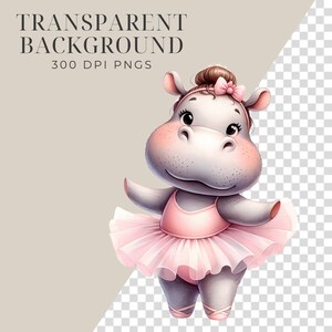 Ballerina Hippo Clipart, Nursery Illustration, Watercolor Cute Animal ...
