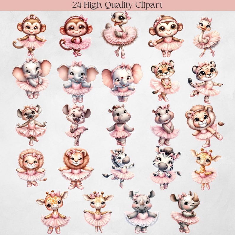 Ballerina Cuties Clipart Bundle, Ballerina Animals, Watercolor Clipart ...