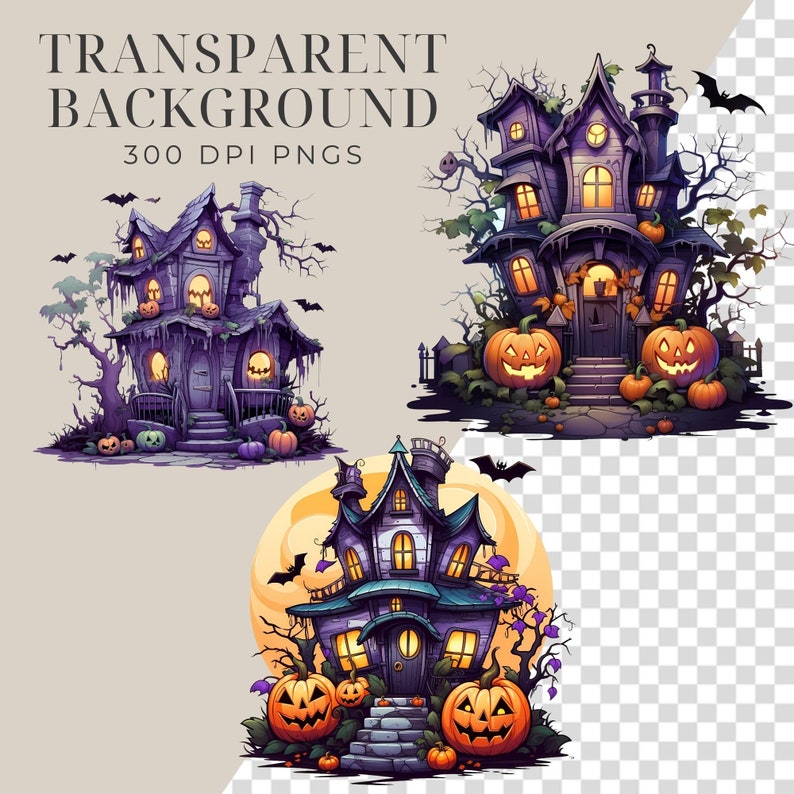 Halloween Haunted House Clipart, Watercolor Clipart, Halloween PNG ...