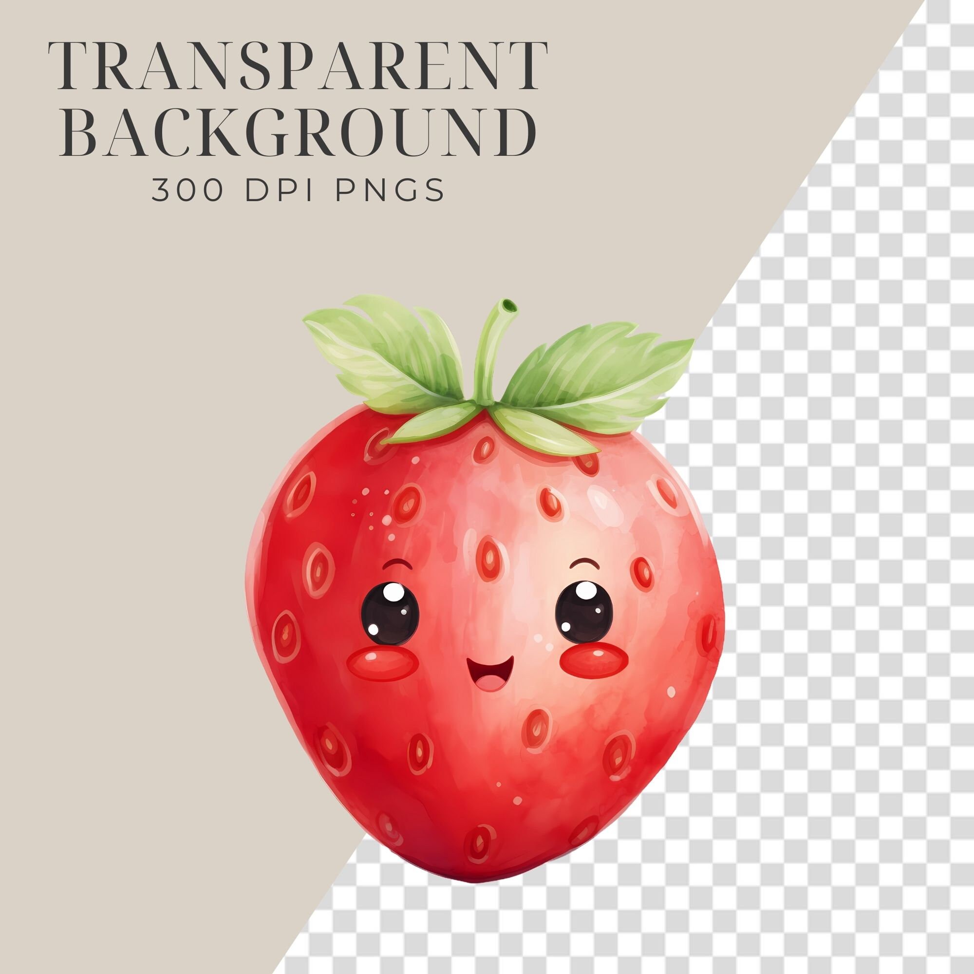 Cute Strawberry Clipart Bundle, Strawberry Png, Kawaii Image, Cute ...