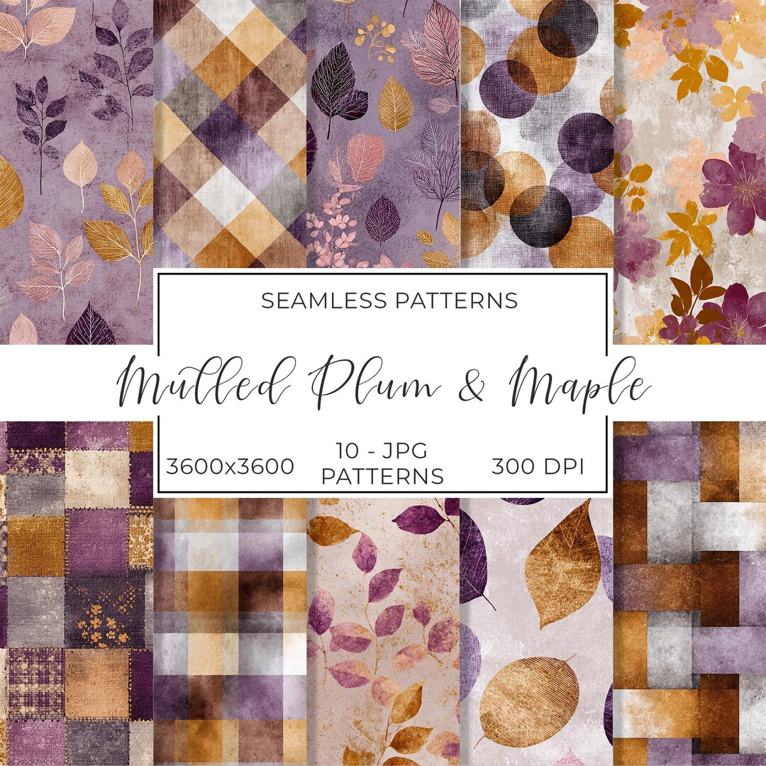 Purple Orange Fall Plaid Digital Paper Autumn, Harvest Season Pages ...