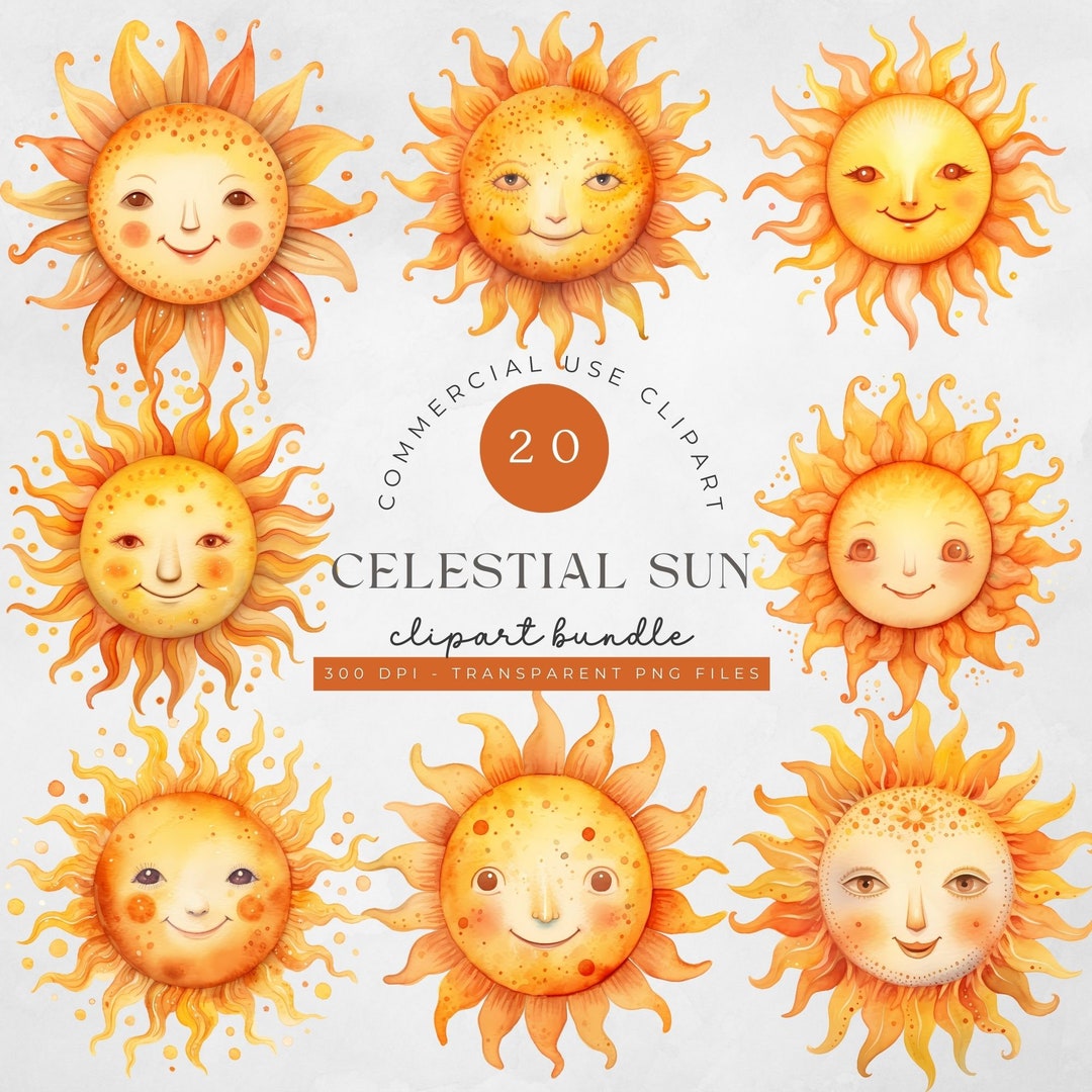 Watercolor Celestial Sun Clipart, PNG Magic Sun Fantasy Clipart ...