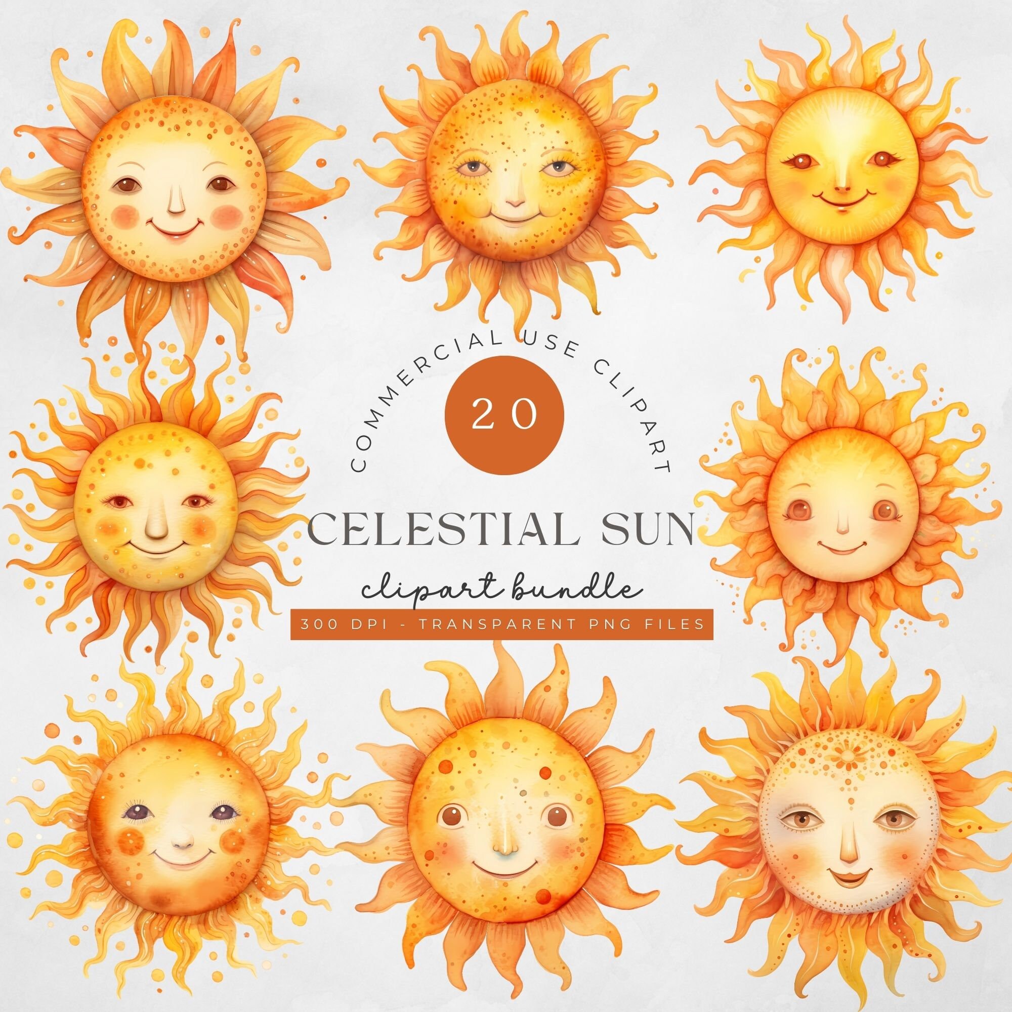 Watercolor Celestial Sun Clipart, PNG Magic Sun Fantasy Clipart ...