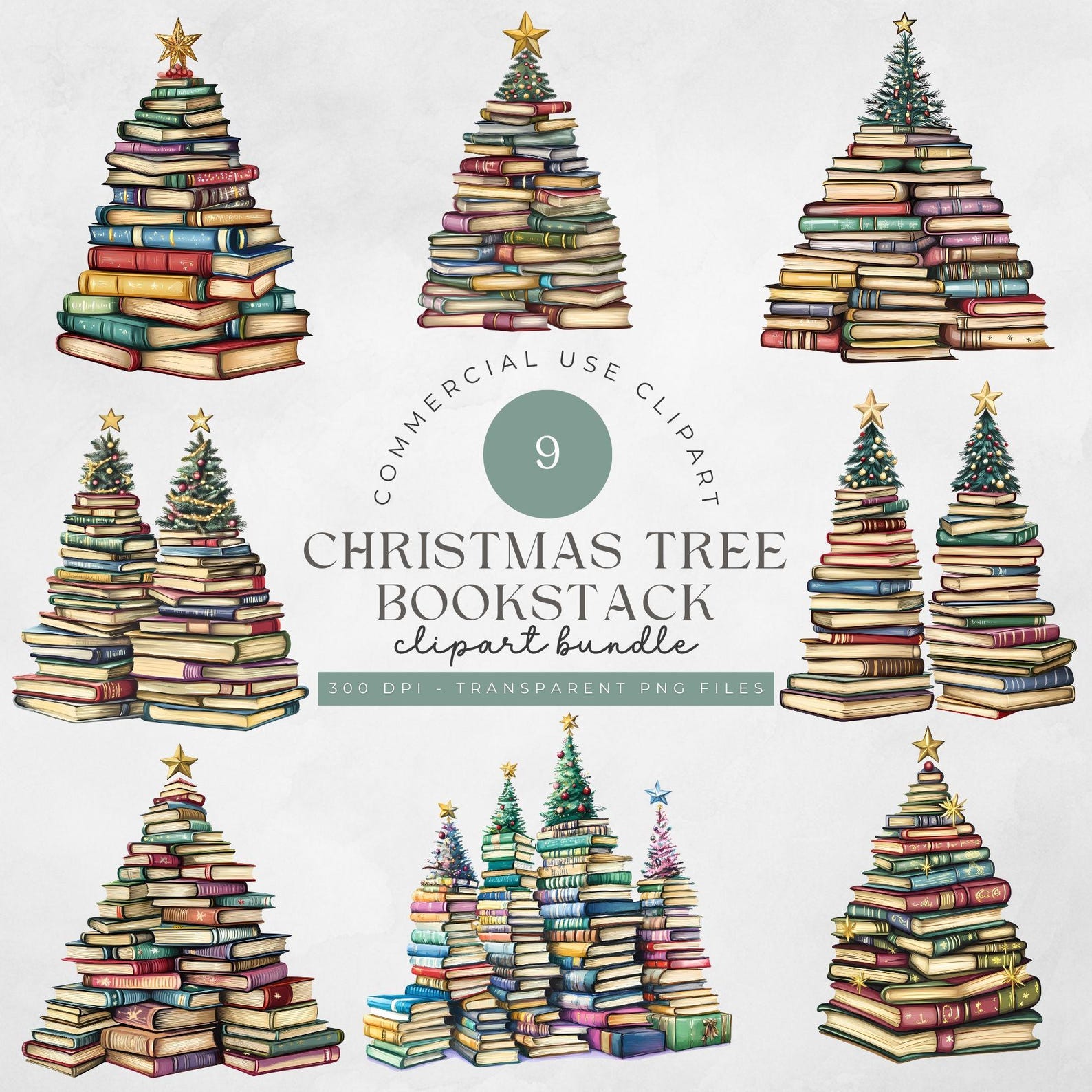 Christmas Tree Bookstack Clipart, PNG, Xmas Sublimation Design ...
