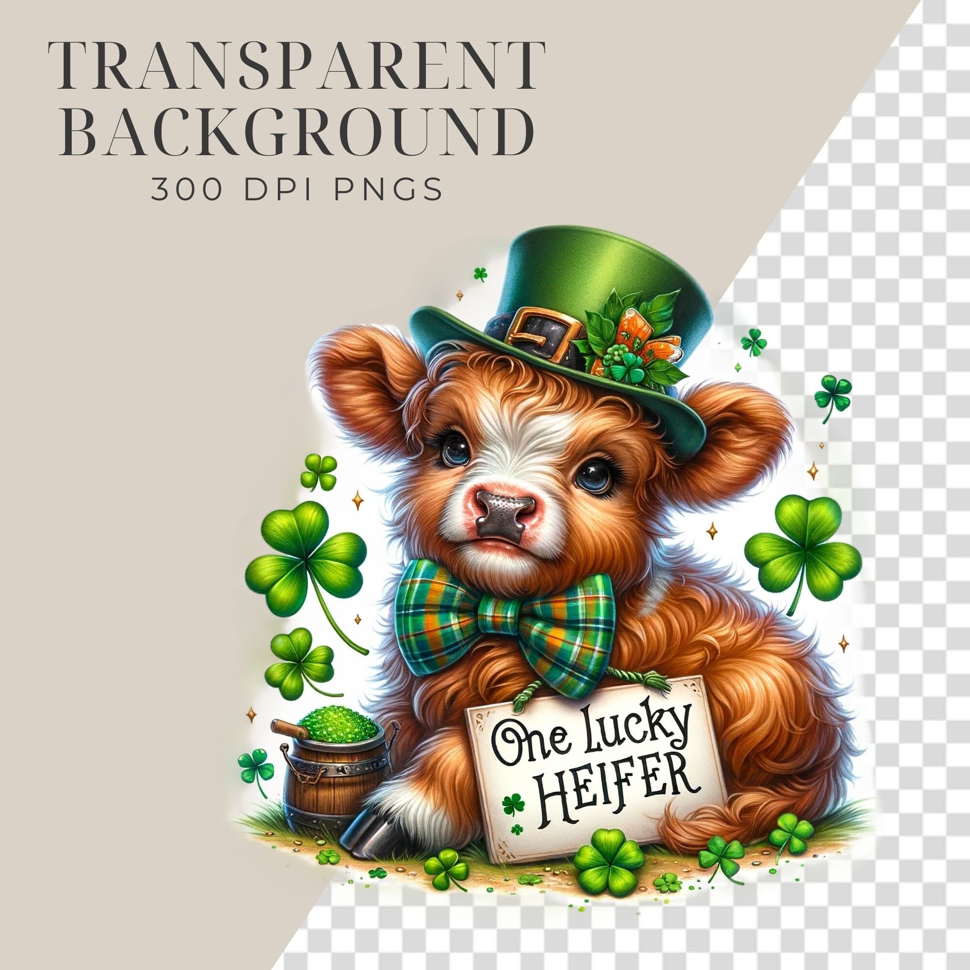 Watercolor St Patricks Highland Cows Clipart, 16 PNG Irish Clipart ...