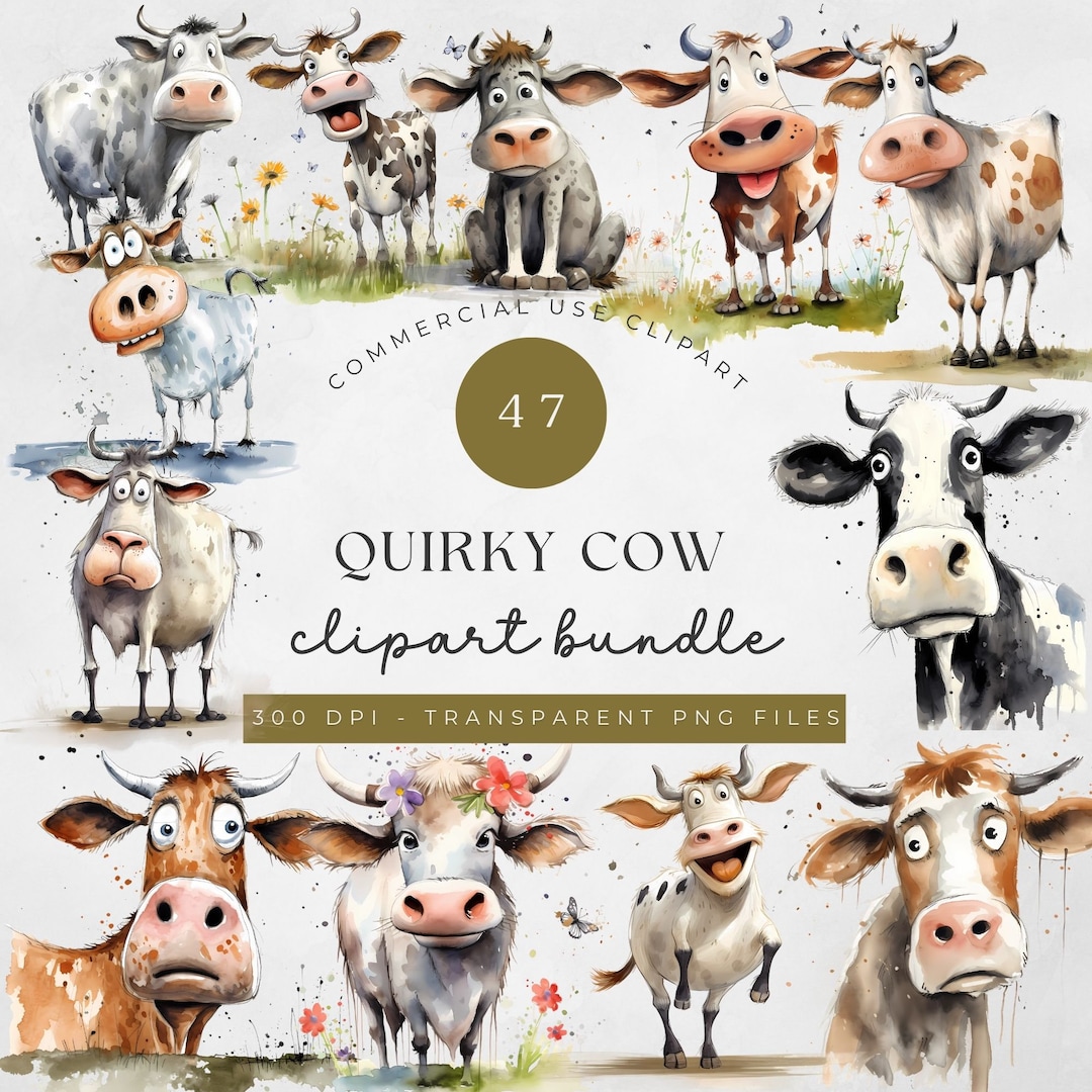 47 Funny Cow Clipart: Quirky Animal PNG Images (commercial Use) - Etsy