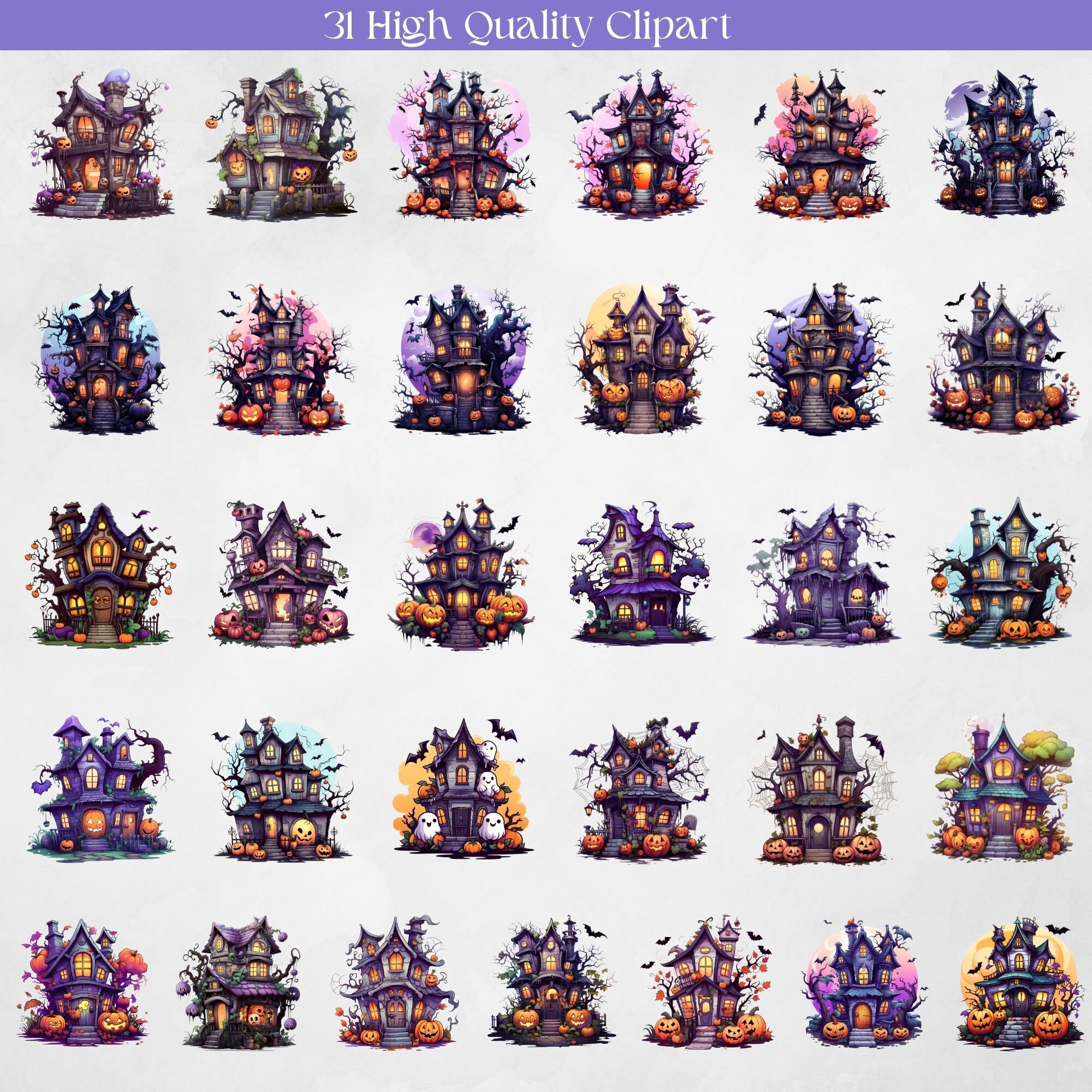 Halloween Haunted House Clipart, Watercolor Clipart, Halloween PNG ...