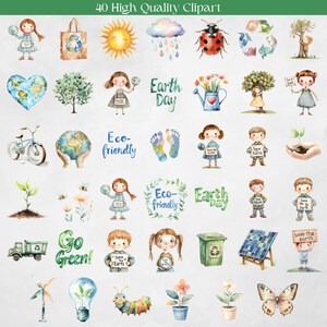 Earth Day Watercolor Clipart Bundle PNG Environmental Awareness, Planet ...