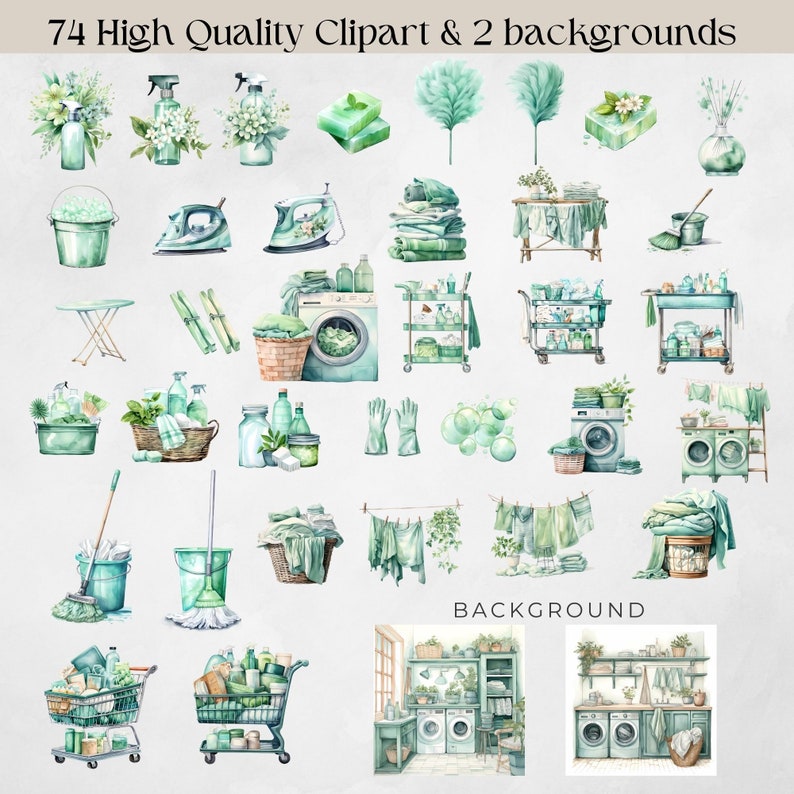 74 Cute Cleaning Clipart, Sage Green Spring Clean, Transparent PNG 300 ...