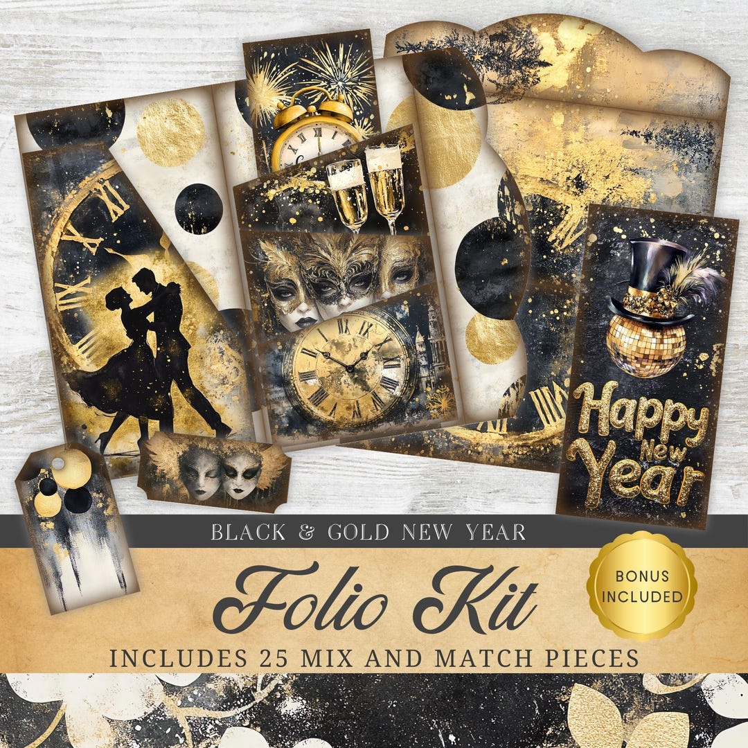 New Year Pocket Folio Kit NYE Party Junk Journal Pages Holiday ...