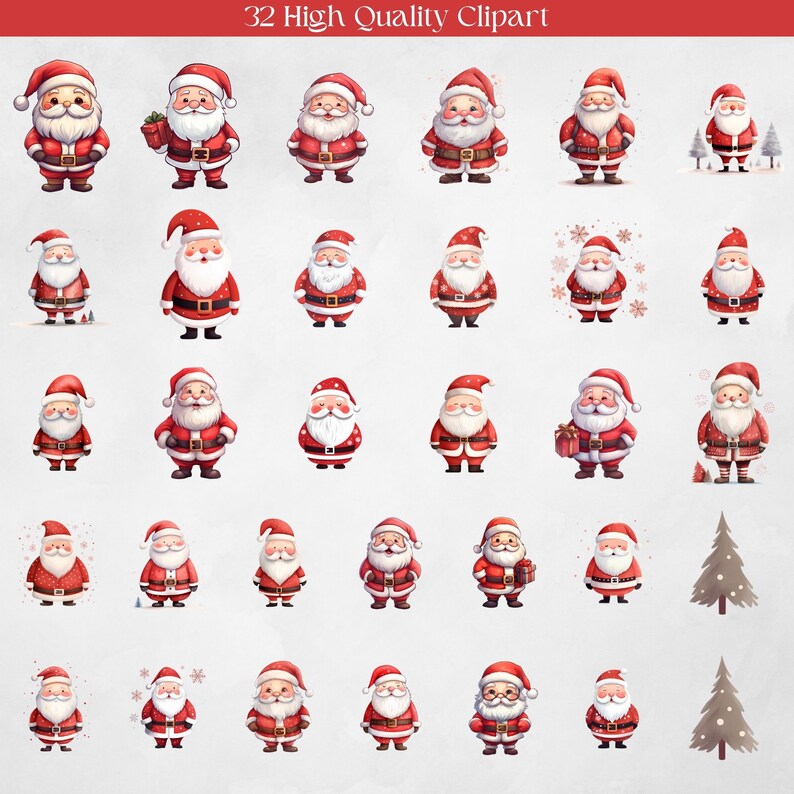Cute Santa Clipart Bundle - Father Christmas Clip Art - Xmas Kids ...