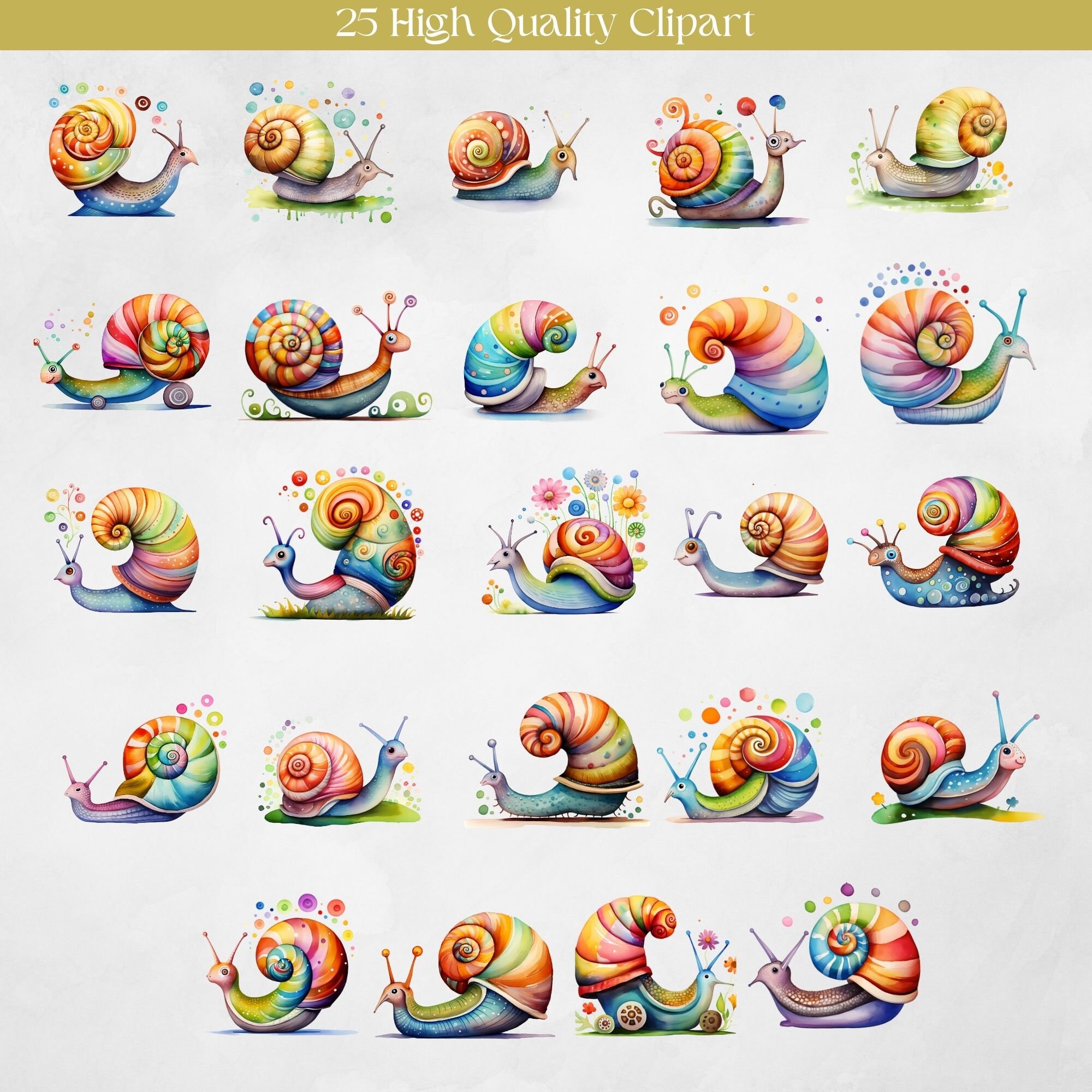 Cute and Funny Snail Clipart Bundle 12 PNG & JPEG Files Transparent ...