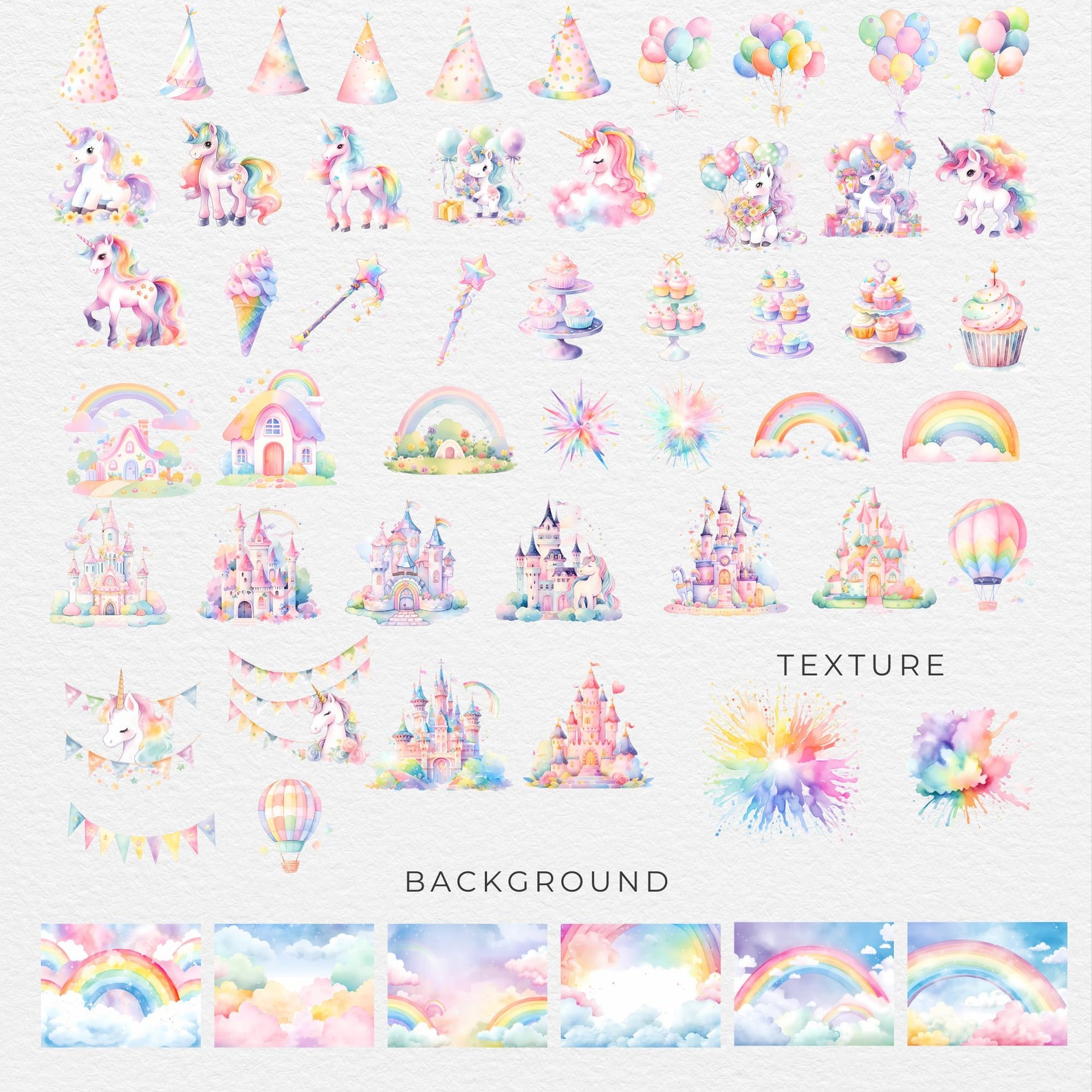 91 Cute Kawaii Unicorn Clipart Bundle Commercial Use PNG Instant ...