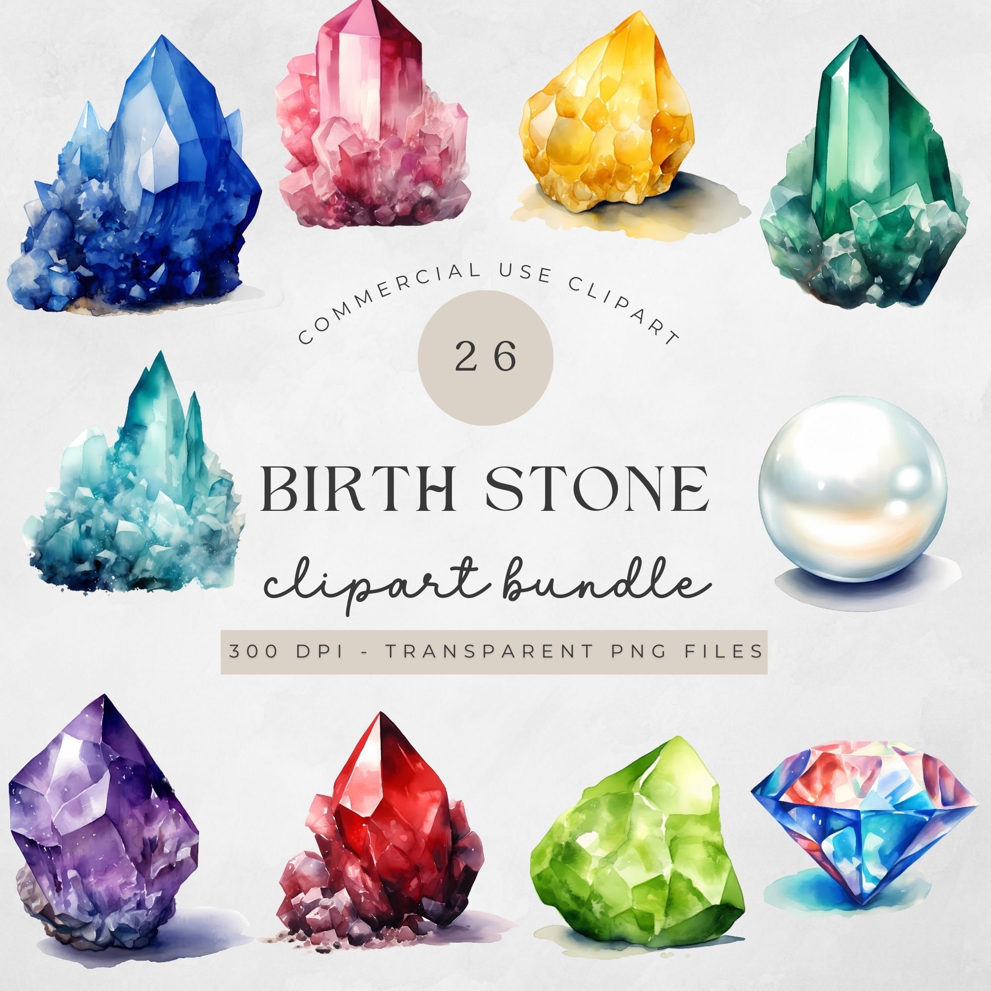Birthstone Clipart Bundle, 26 PNG Digital Planner, Junk Journal ...