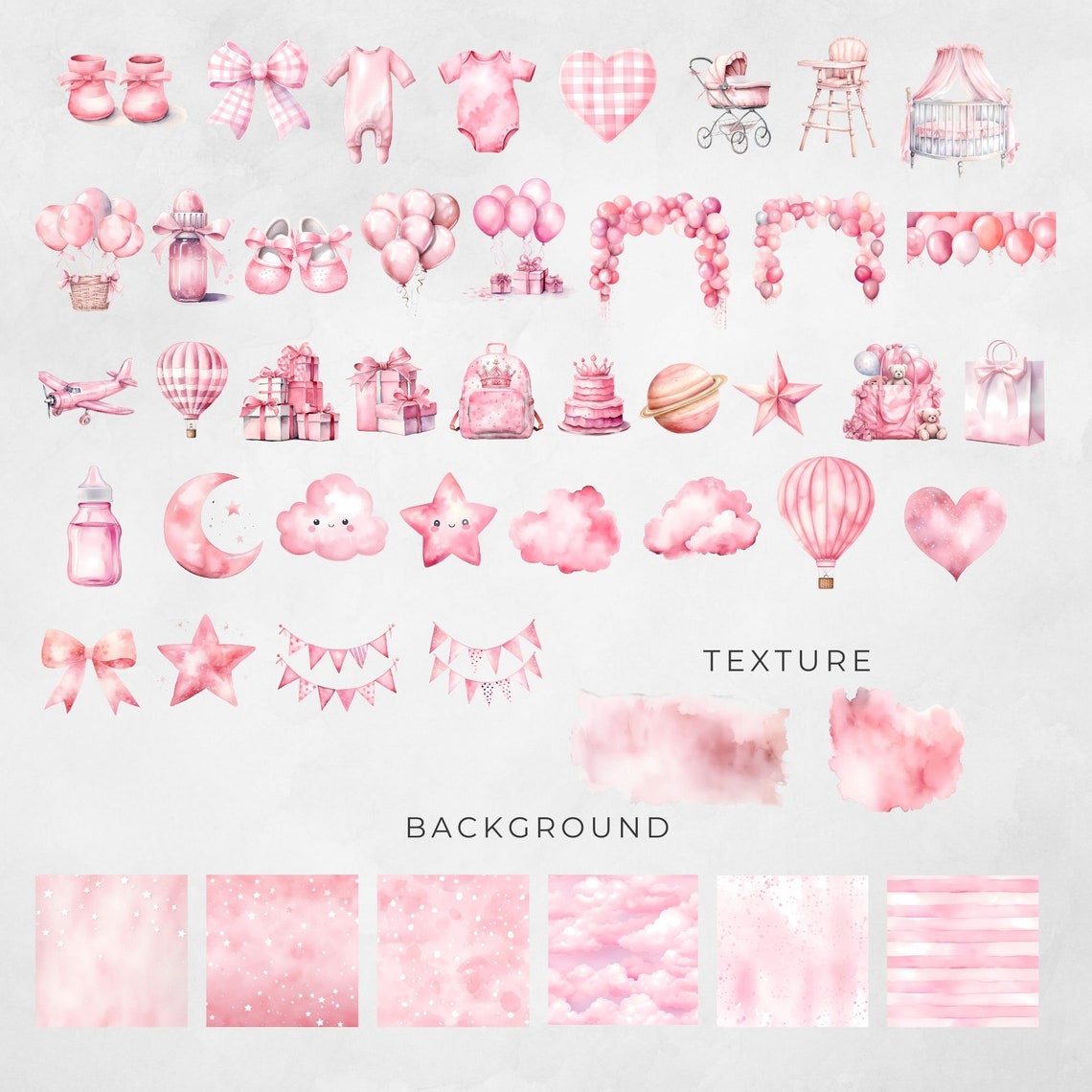 103 Sweet Baby Girl Teddy Bear Clipart Bundle Watercolor Baby Shower ...