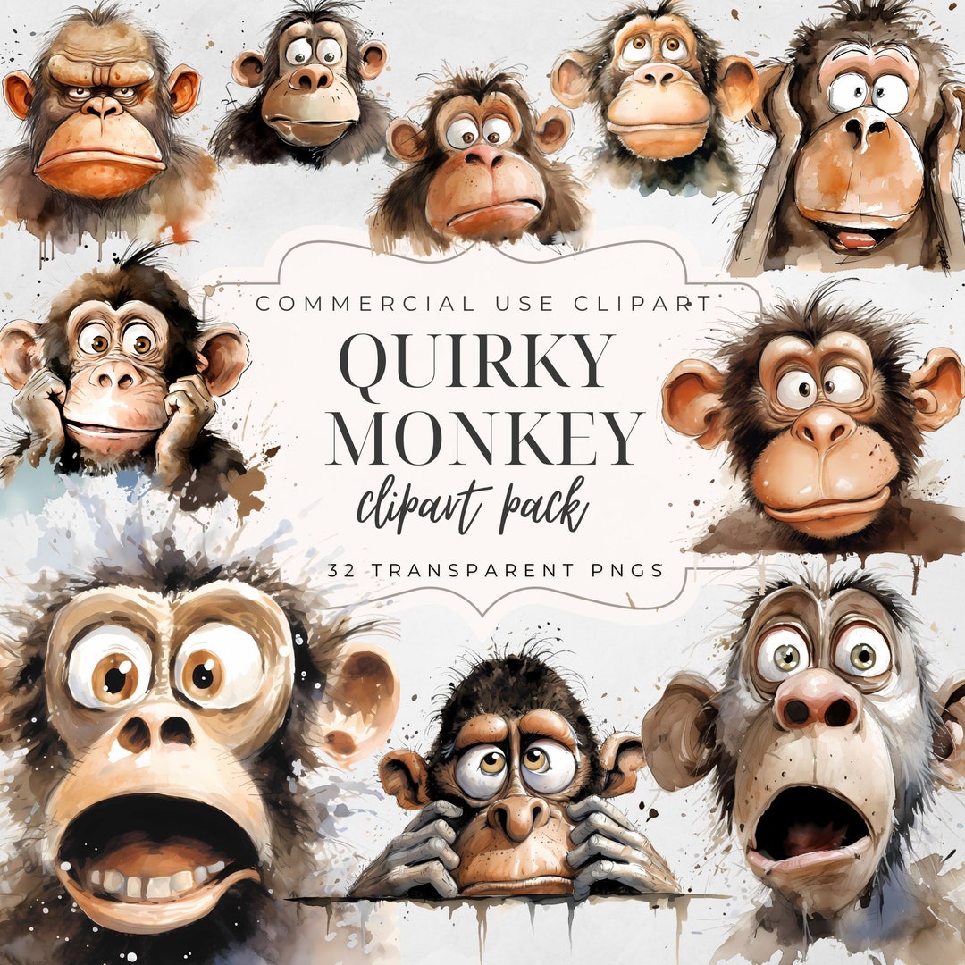 32 Quirky Monkey Clipart | Funny Monkey Faces Clipart Bundle | High ...