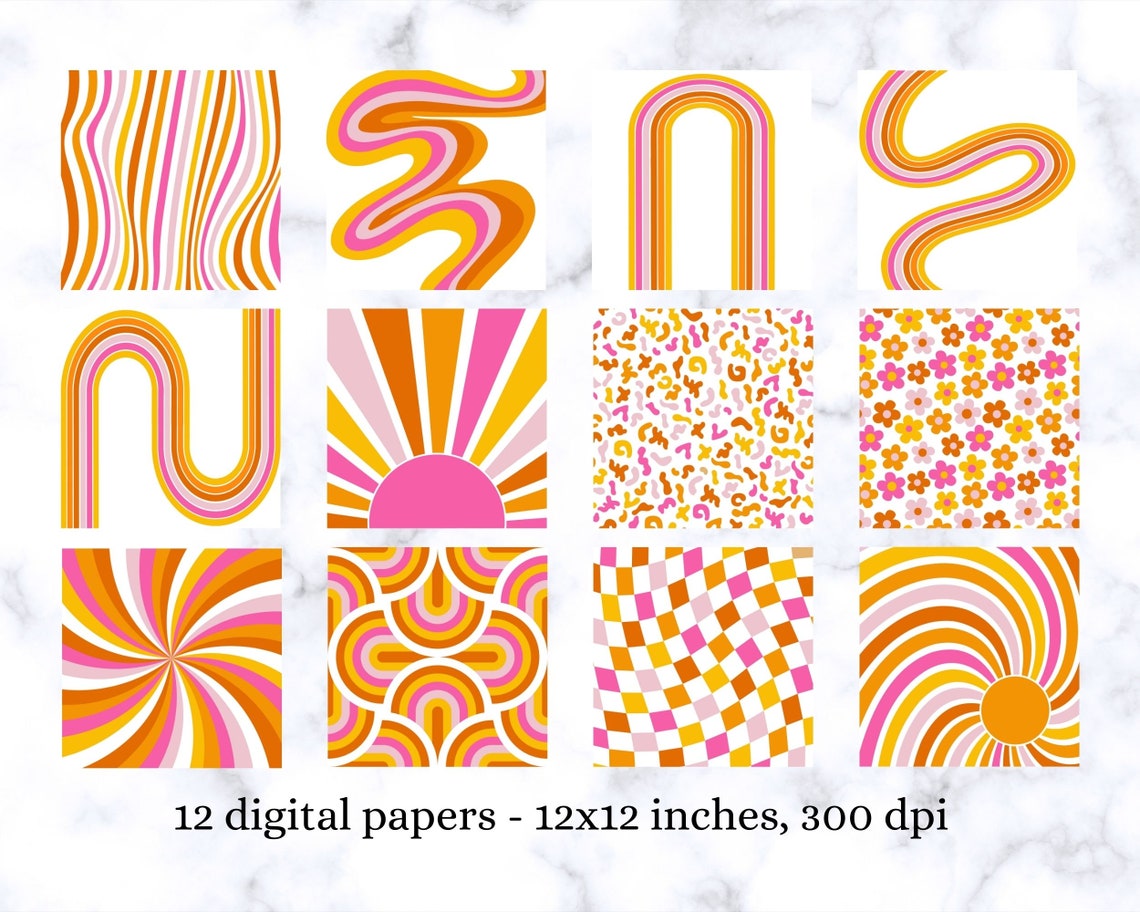 Retro Groovy Digital Paper, Aesthetic Pattern Background, Groovy ...