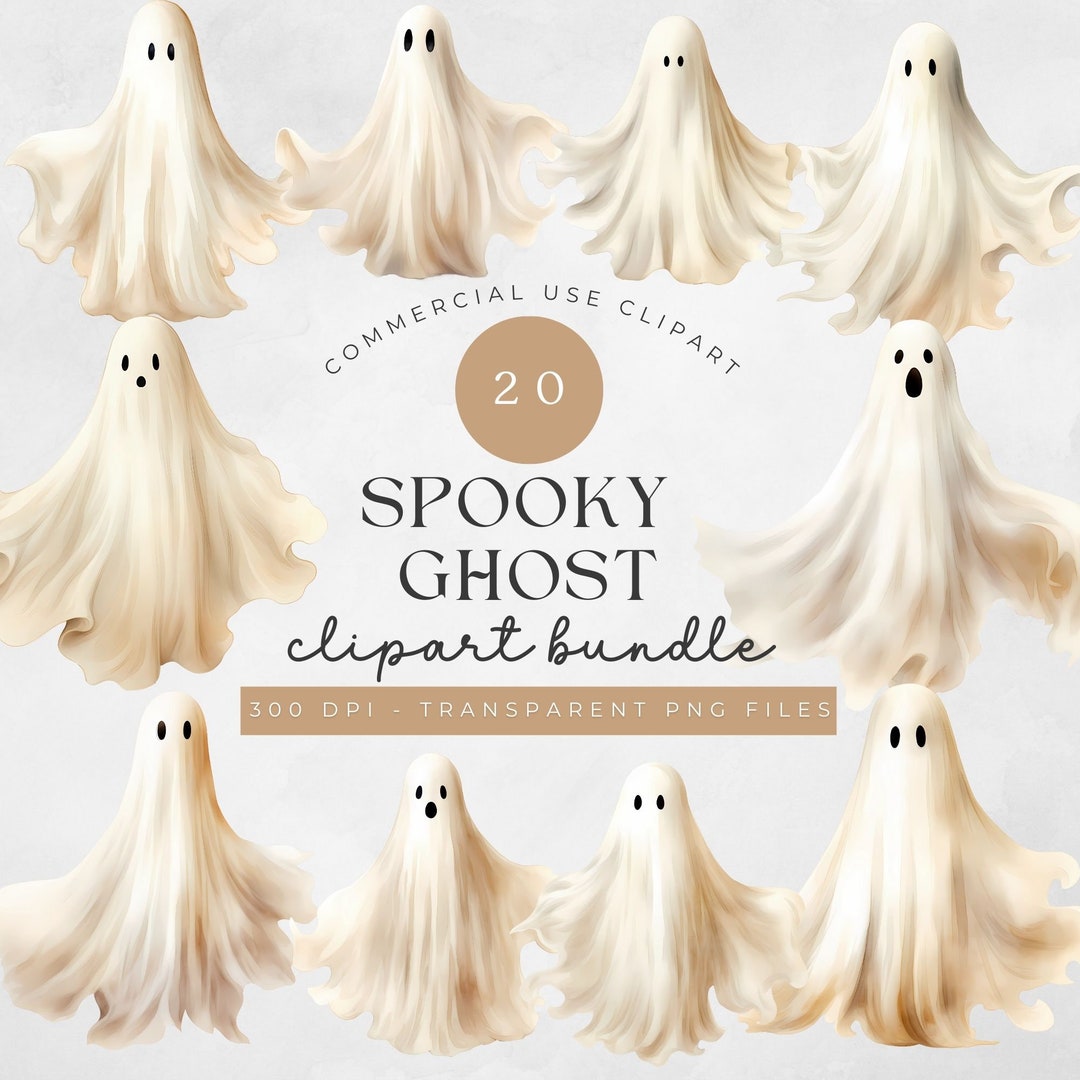 Spooky Ghost Watercolor Clipart Bundle, Halloween PNG (digital Download ...