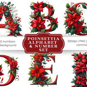 36 Christmas Poinsettia Monogram Clipart Bundle, Initial, Letters ...