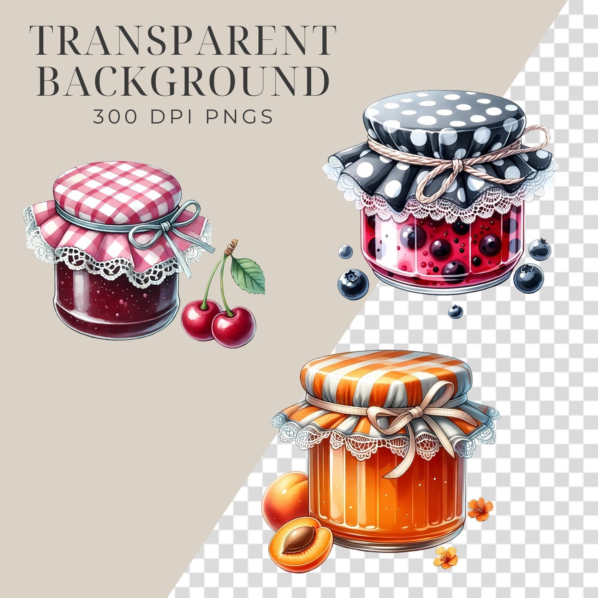 Jam Jars Clipart 9 PNG Sweet Tasty Dessert Jars Graphics, Confiture Jar ...