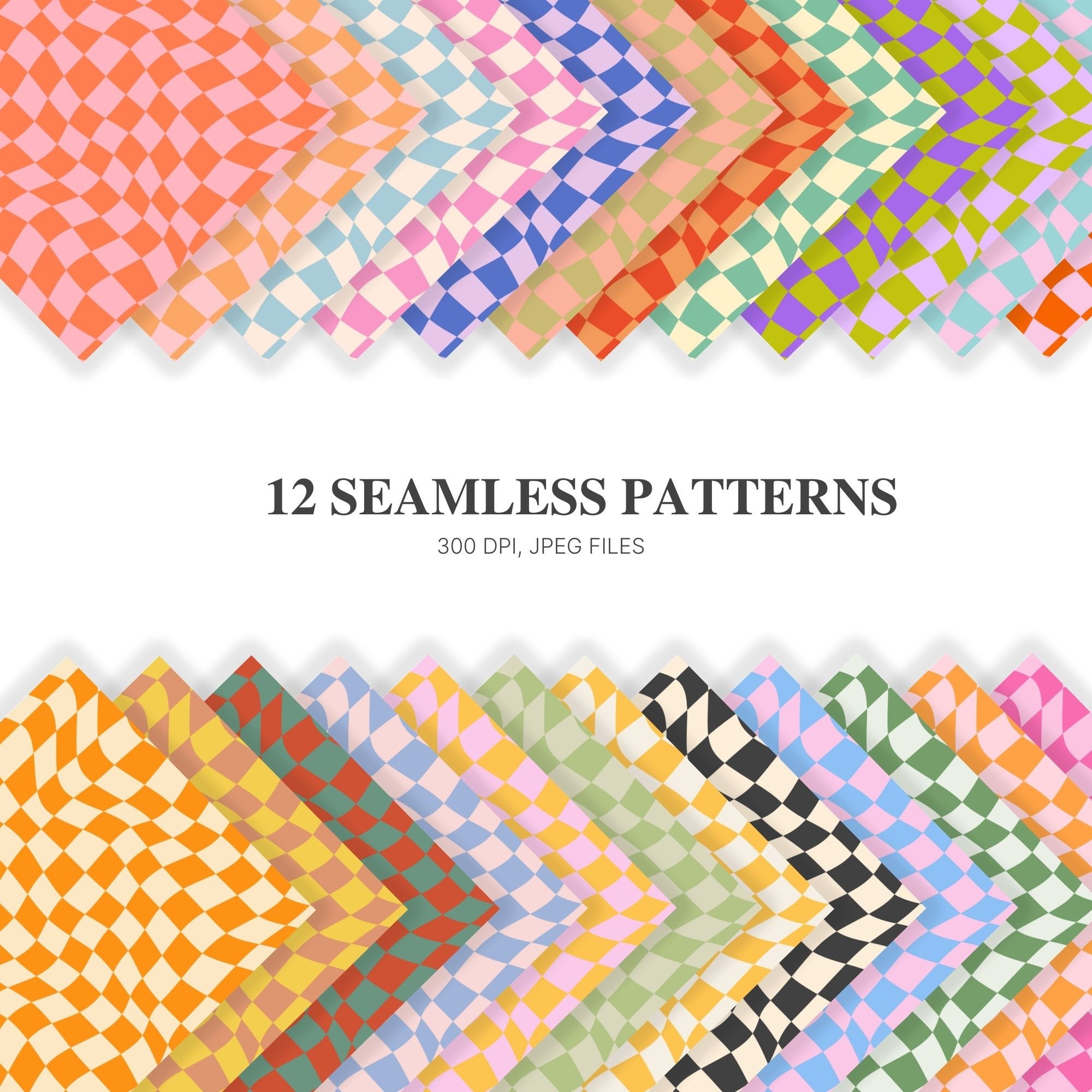24 Seamless Wavy Checker Pattern Digital Paper Bundle, Checkerboard ...