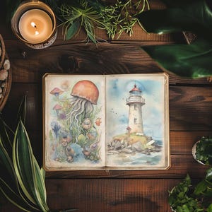 Nautical Junk Journal Paper, Double Journaling Pages, Jelly Fish ...
